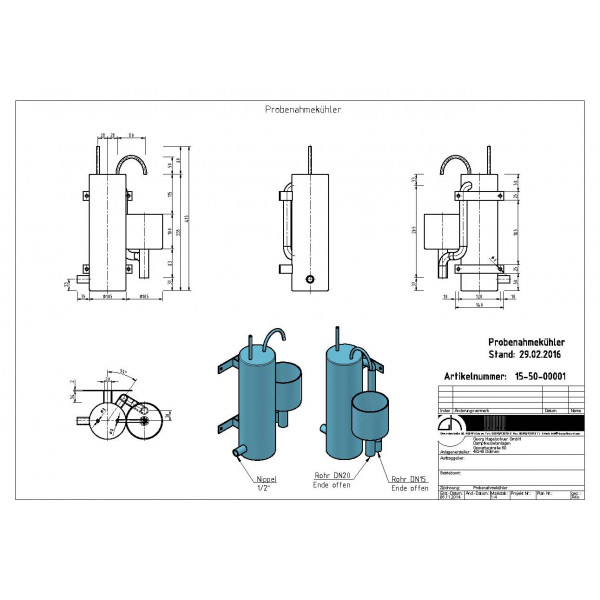 Stainless steel sampling cooler with 1 sampling valve | Dampfkessel ...
